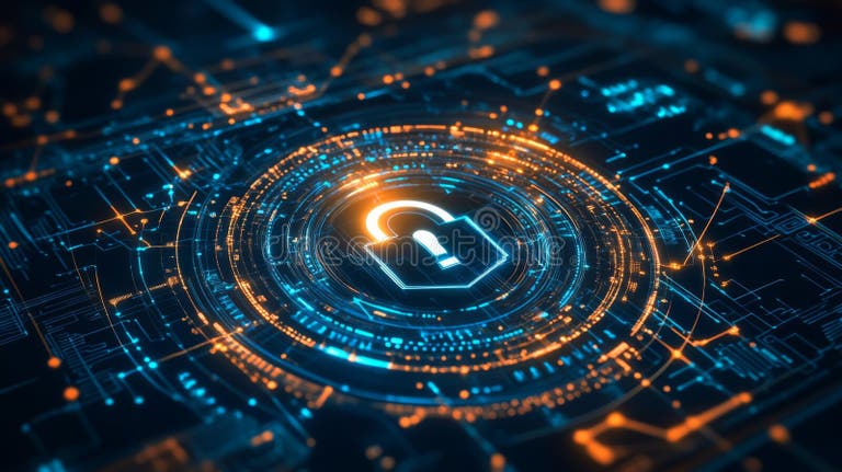 Digital Cybersecurity System Showing Network Security Lock Stock ...