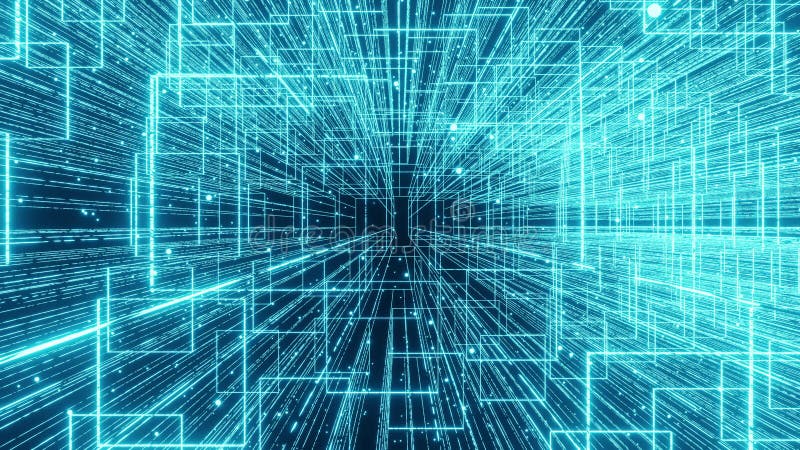 Digital Cyberspace with Flowing Particles 3d Render. Binary System Big ...