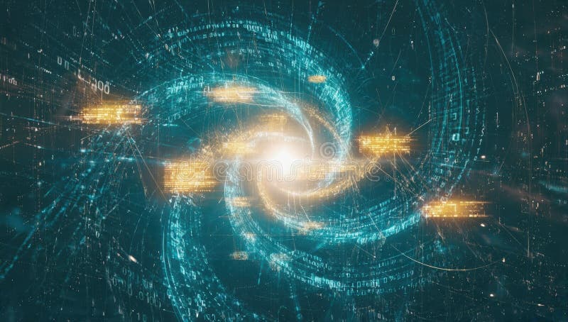 Digital Cyberspace Vortex Spinning With Data Streams And Binary Code Stock Image Image Of
