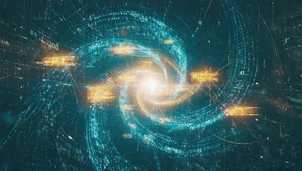 Digital Cyberspace Vortex Spinning with Data Streams and Binary Code ...