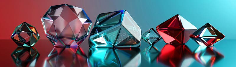 60 Digital 3D Artwork of Translucent Geometric Shapes on Reflective ...
