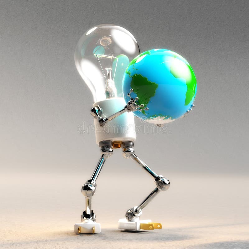 3D Illustration of a Light Bulb Guy Stock Illustration - Illustration ...