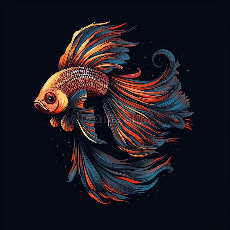 Digital 2D Illustration of Siamese Fighting Fish Logo Stock ...