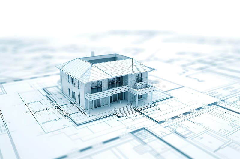 Architectural Model of a Two-story House Resting on Blueprints ...