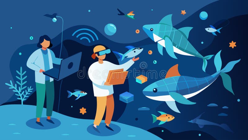 Digital 3D Models Float Against a Virtual Backdrop of the Ocean As ...