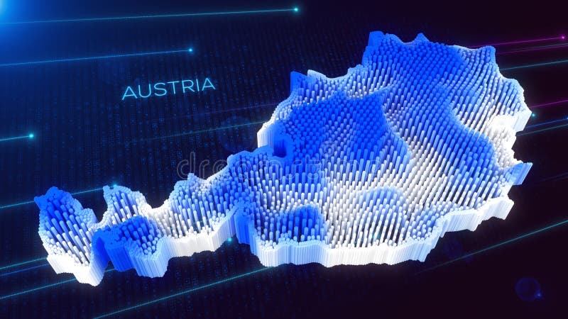 Digital 3D Perspective Dynamic Rippling Map of Austria in Blue and ...