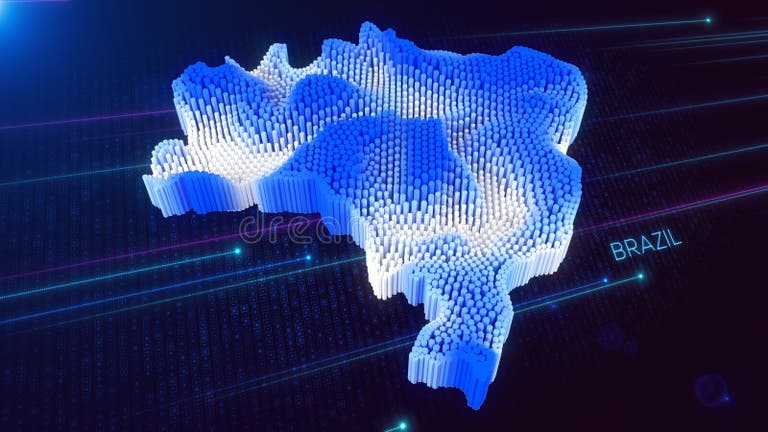 Digital 3D Perspective Dynamic Rippling Map of Brazil in Blue and White ...