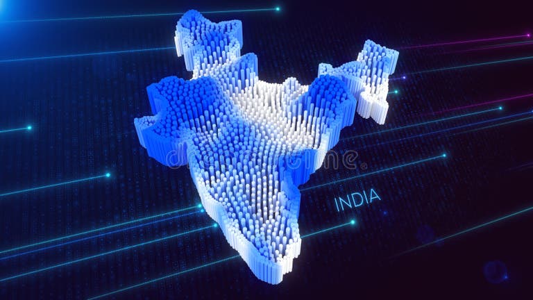 Digital 3D Perspective Dynamic Rippling Map of India in Blue and White ...