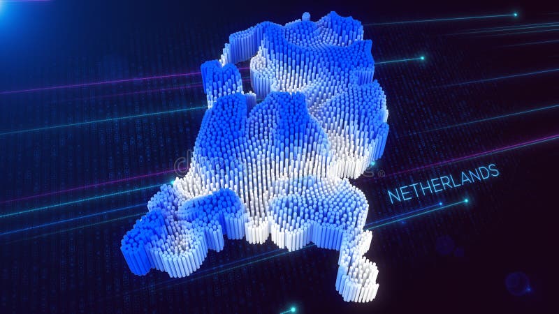Digital 3D Perspective Dynamic Rippling Map of Netherlands in Blue and ...