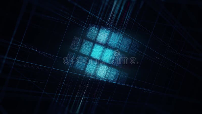 Digital 3D Projection of Cube from of Neon Lines. Animation Stock ...