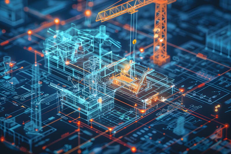 Digital 3d Render of a Construction Site Plan with Holographic Overlay ...