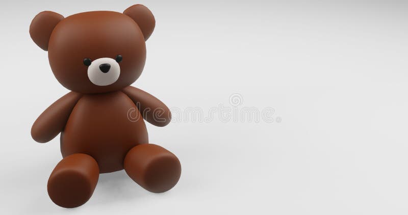 Digital 3D Render of a Cute Smooth Brown Teddy Bear Figure on a White ...