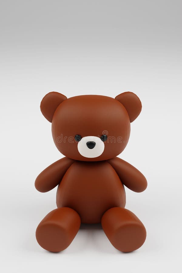 Digital 3D Render of a Cute Smooth Brown Teddy Bear Figure on a White ...