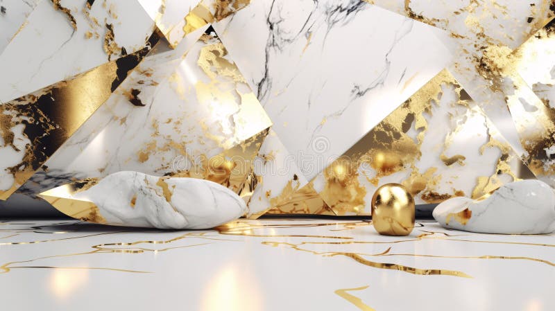 3d Rendering of Gold and Marble Glowing Shiny Generative Ai Stock ...