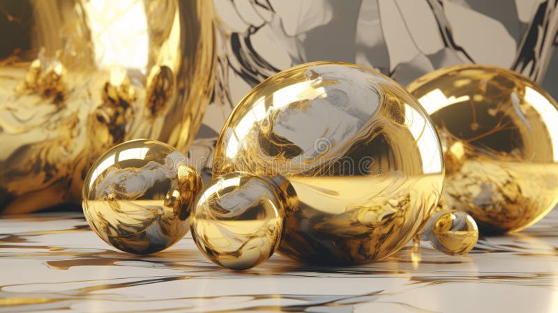 3d Rendering of Gold and Marble Glowing Shiny Generative Ai Stock ...