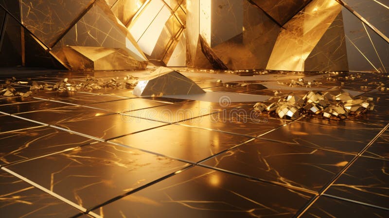 3d Rendering of Gold and Marble Glowing Shiny Generative Ai Stock ...