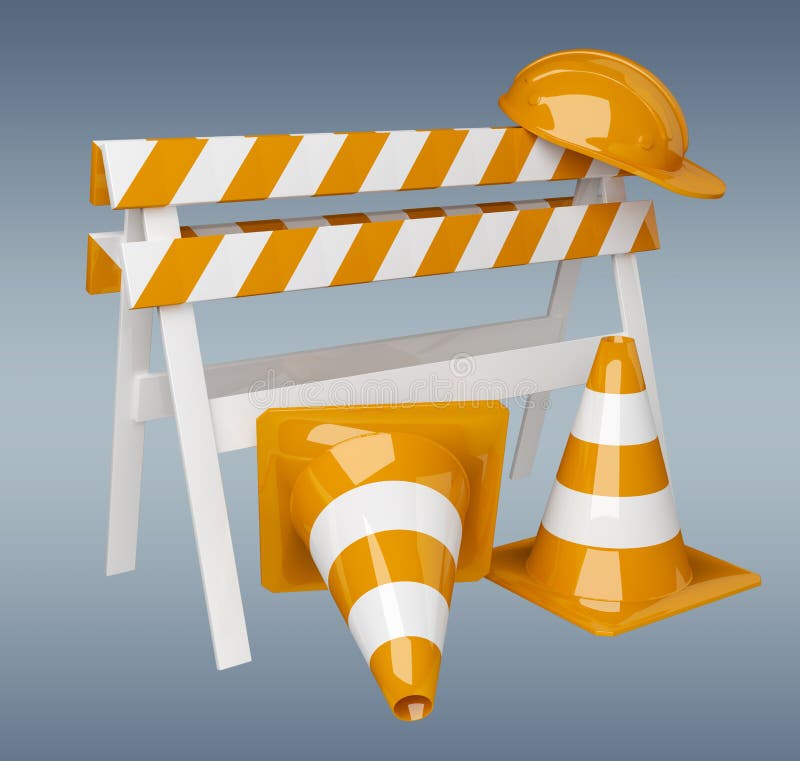 Digital 3D Rendering Under Construction Signs Stock Illustration ...