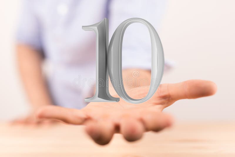 Digital 3d Silver Number 10 for Anniversary, Floating on the Hand Stock ...