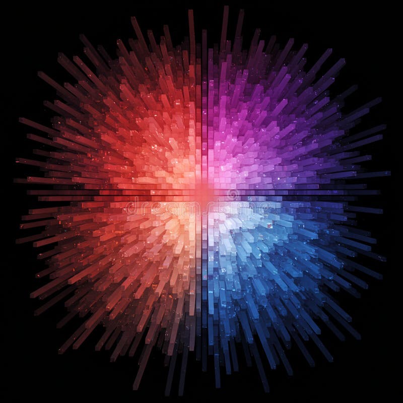 A Digital 3D Visual with a Radial Burst of Rectangular Blocks Extending ...