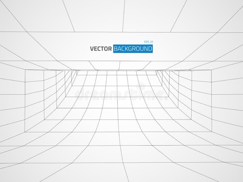 Digital 3d Wireframe Tunnel. Vector Background. Stock Vector - Illustration of science, hole ...
