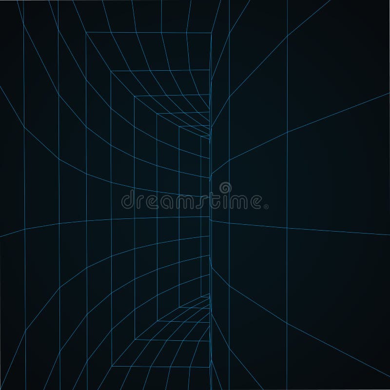 Digital 3d Wireframe Tunnel. Vector Background. Stock Vector ...