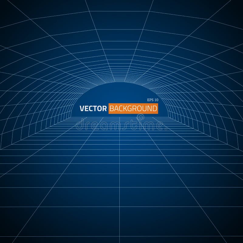Digital 3d Wireframe Tunnel. Vector Background. Stock Vector ...