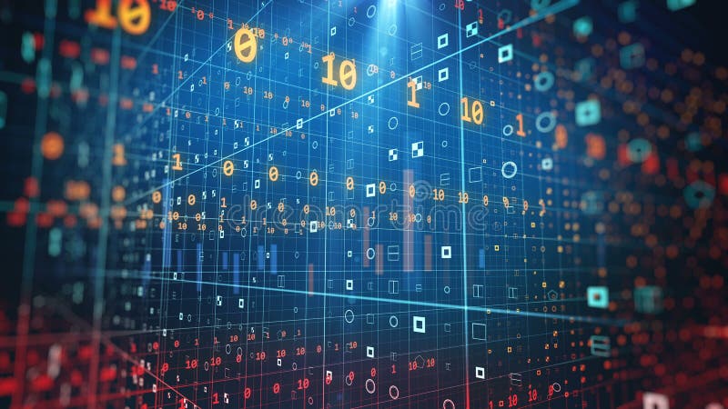 Digital 3d World Made of 0 and 1 Machine Code, Performance Graph Inside ...