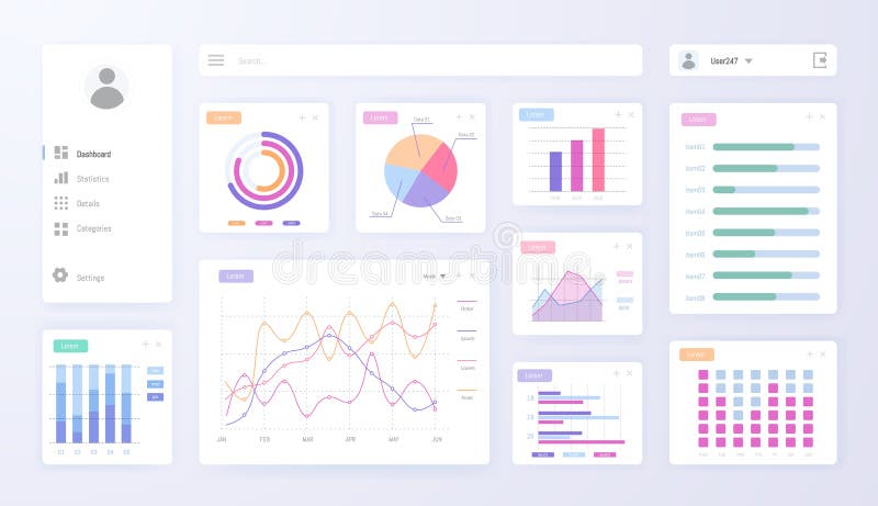 Dashboard Admin Panel Vector Design Template with Infographic Elements ...