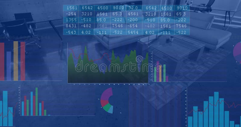 Digital Dashboard Being Visualized Over Open-plan Office Lounge ...