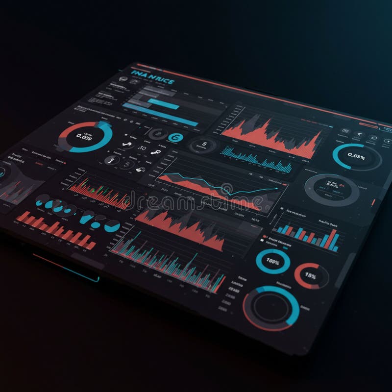Digital Dashboard Display Featuring a Range of Data Visualizations, Including Bar Stock ...