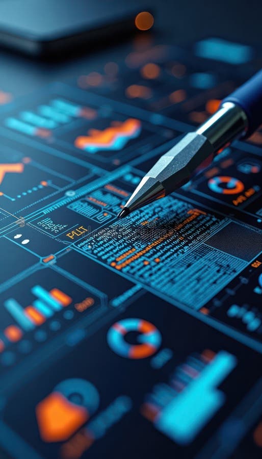 Digital Dashboard Display with Graphic Tools, Code Elements. Modern Design Web Tech Concept ...