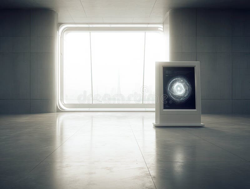 Digital Dashboard Display on Wall in Modern Minimalist Office Interior ...