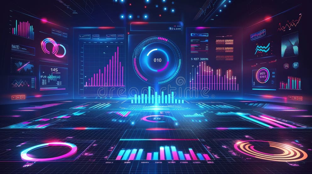 Digital Dashboard Displaying Data Analytics and Risk Mitigation Strategies in a Futuristic ...