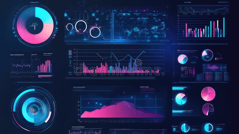 133 Futuristic Digital Dashboard Vibrant Neon Charts Graphs Stock ...