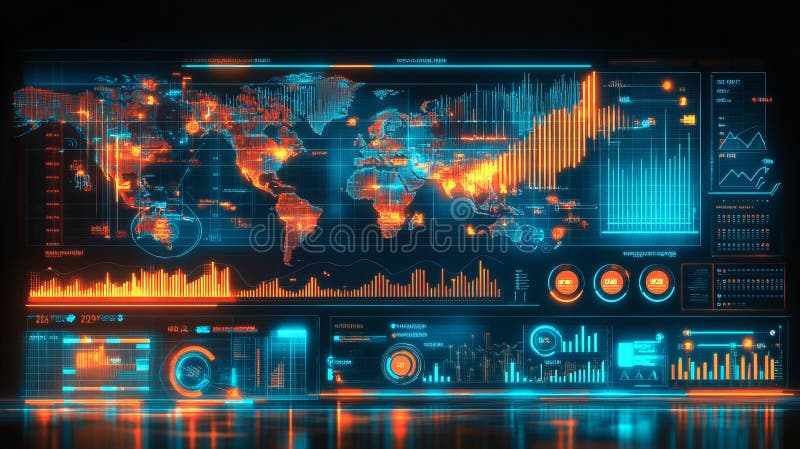 Digital Dashboard Displaying Global Metrics And Analytics With Vibrant Colors Interface