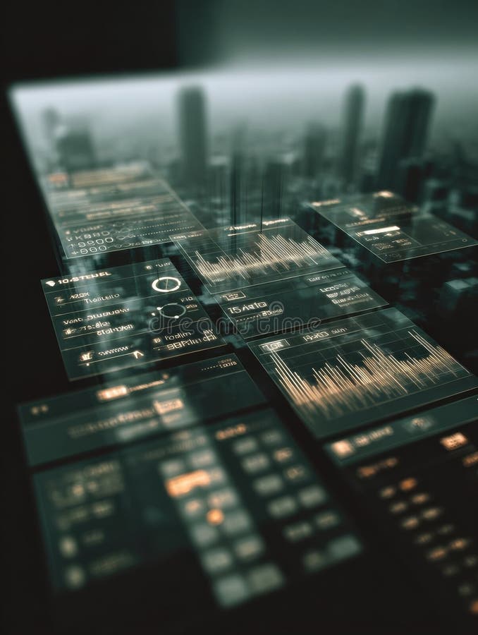 Digital Dashboard Displaying Real-Time Data Analytics in a Modern Urban Environment at Night ...