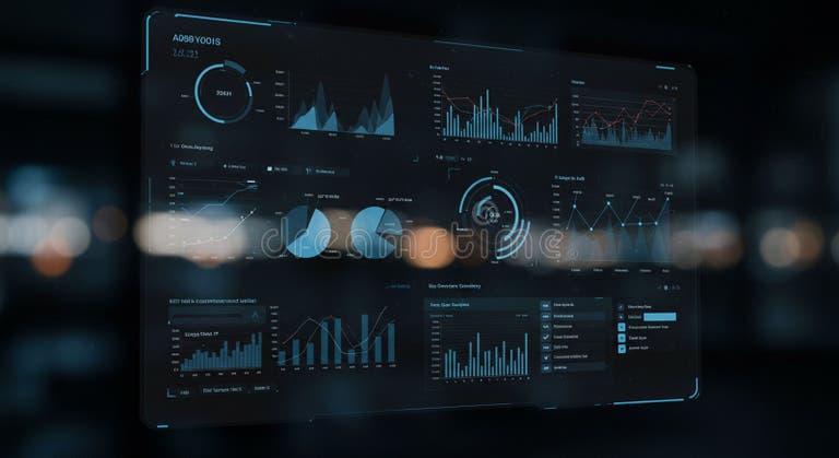 Digital Dashboard Displaying Various Data Visualizations and Analytics. Includes Stock ...