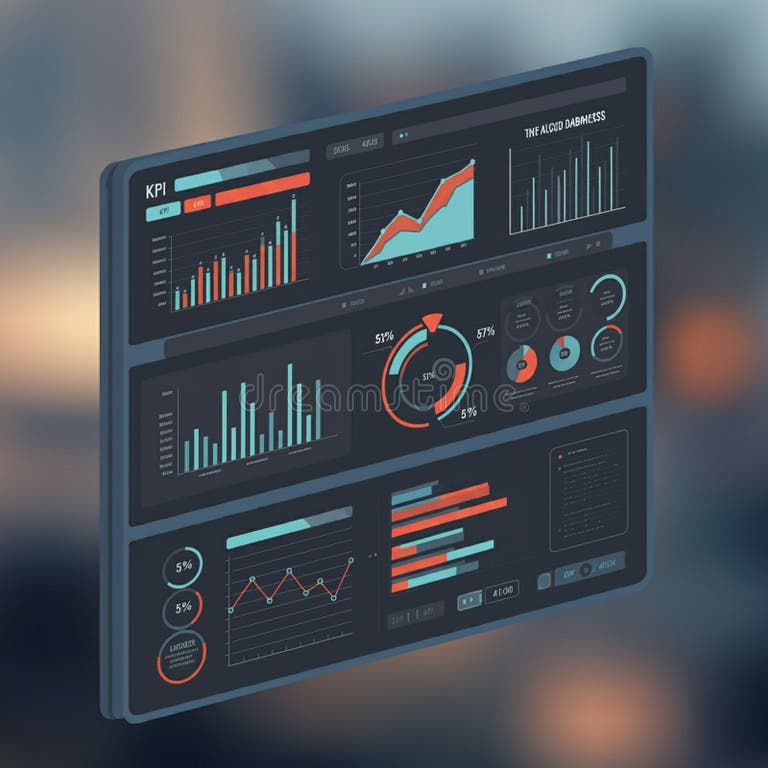 Digital Dashboard Displaying Various Data Visualizations, Including Bar ...