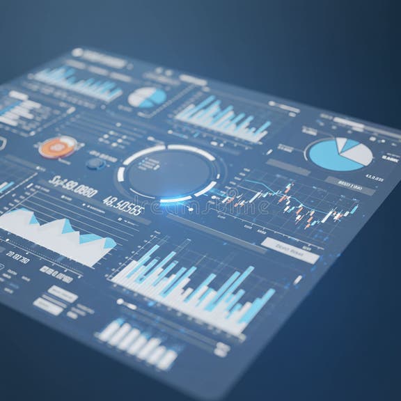 Digital Dashboard Displaying Various Data Visualizations, Including Bar Graphs, Pie Stock ...
