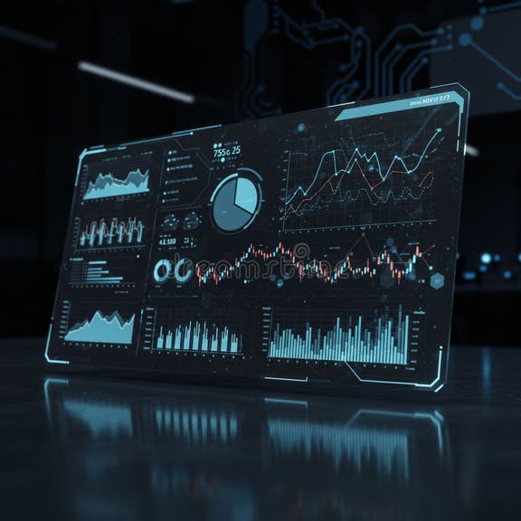 A Digital Dashboard Displaying Various Data Visualizations, Including Line Graphs, Bar Stock ...