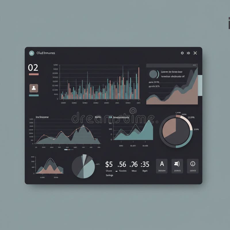 Digital Dashboard Featuring a Dark Interface with Colorful Graphs, Charts, and Data Stock ...