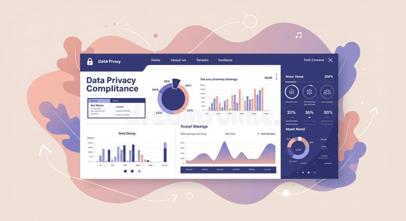 A Digital Dashboard Focuses on Data Privacy Compliance. it Features Pie ...
