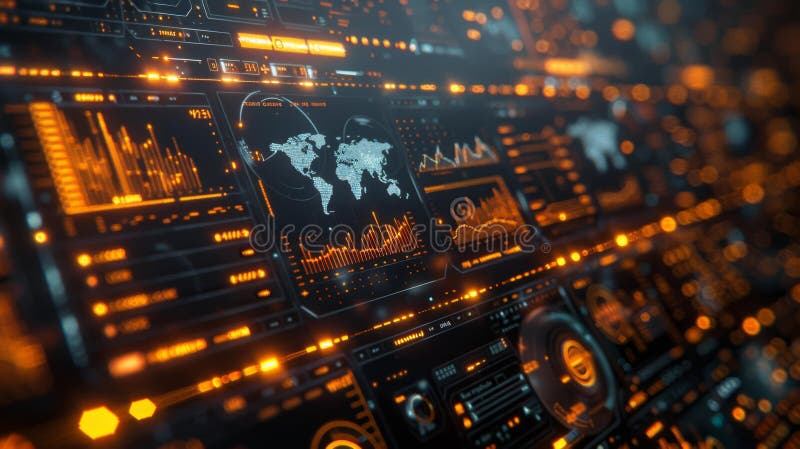Digital Dashboard with Global Data Visualizations - Generative Ai Stock Illustration ...