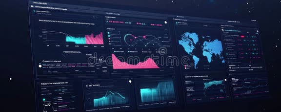Digital Dashboard Interface with Charts, Graphs, and World Map for Data Analysis Stock ...