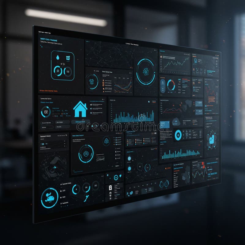 A Digital Dashboard Interface with a Dark Theme Displays Multiple Data ...