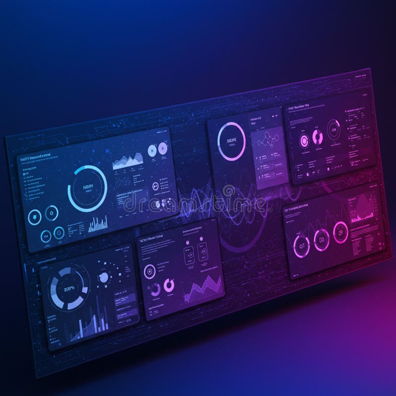 A Digital Dashboard Interface Displaying Multiple Analytic Screens with Various Data Stock ...