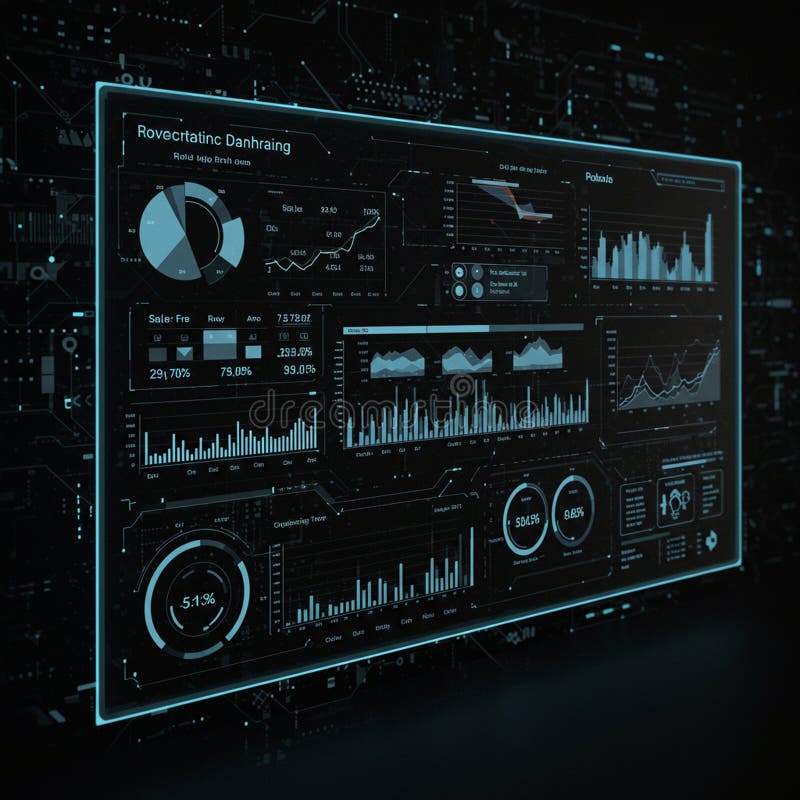 Digital Dashboard Interface Displaying Various Data Visualizations. Charts Include Pie Stock ...