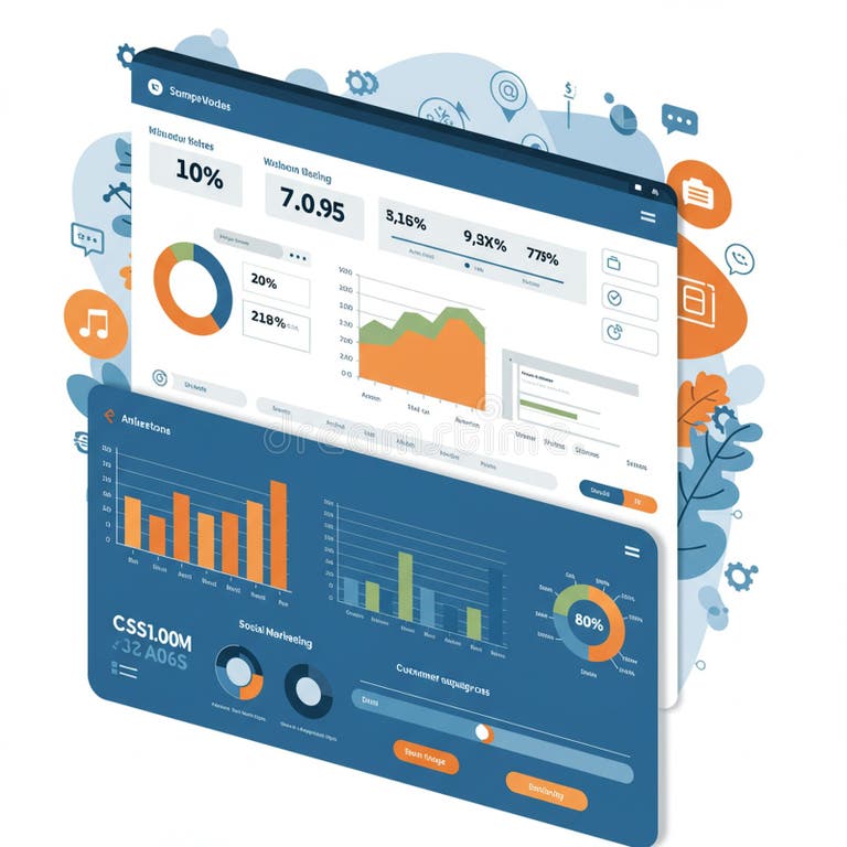 A Digital Dashboard Interface Displaying Various Data Visualizations, Including Bar Stock ...