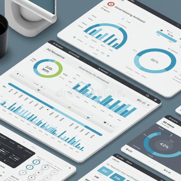Digital Dashboard Layout Featuring Data Analytics Graphics. Multiple ...