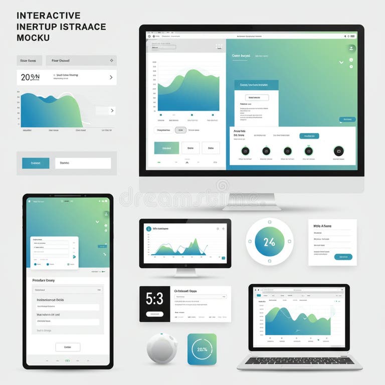 A Digital Dashboard Mock-up Displaying Various Interactive UI ...